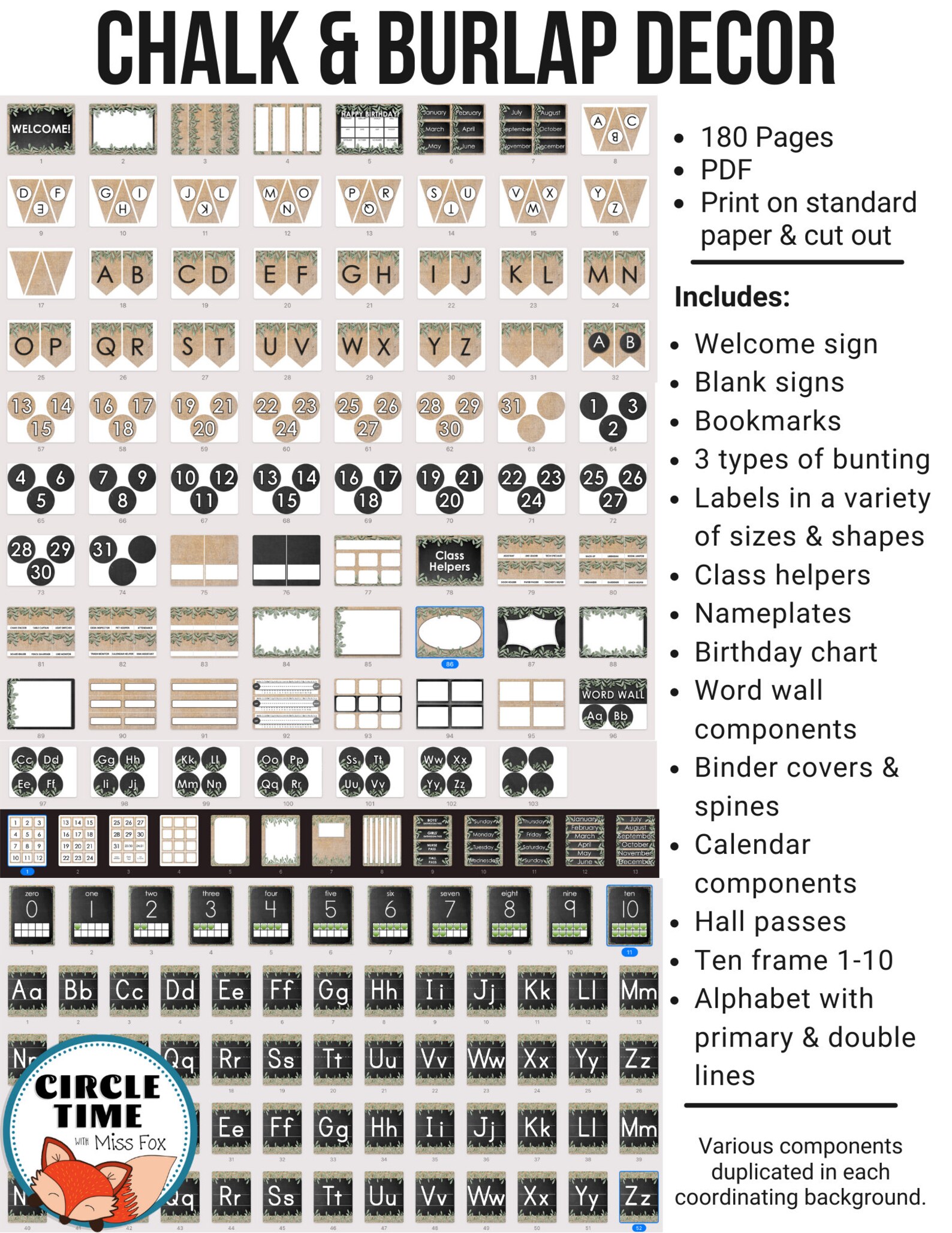 Printable Farmhouse Decor Chalk & Burlap Classroom - Etsy