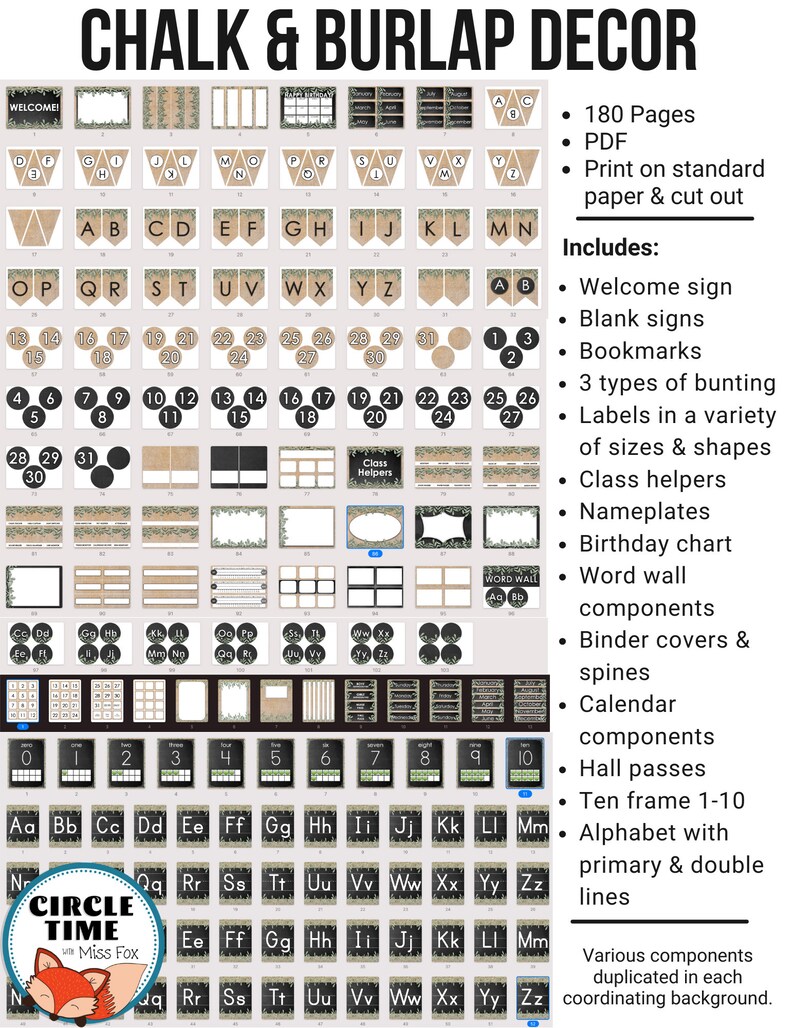 Printable Farmhouse Decor Chalk & Burlap Classroom - Etsy