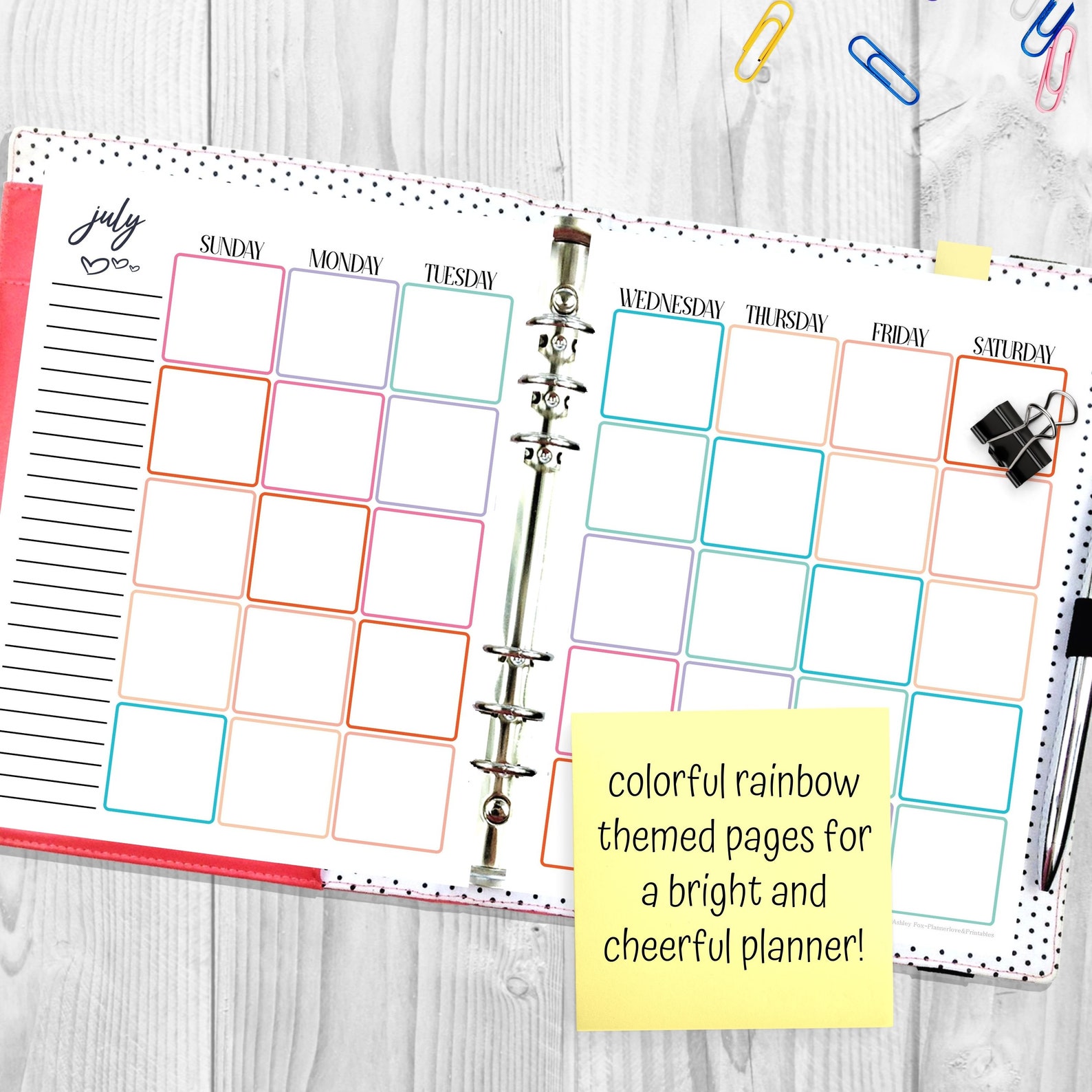 Printable Planner Rainbow Theme Undated Monthly & Weekly Planner Pages ...
