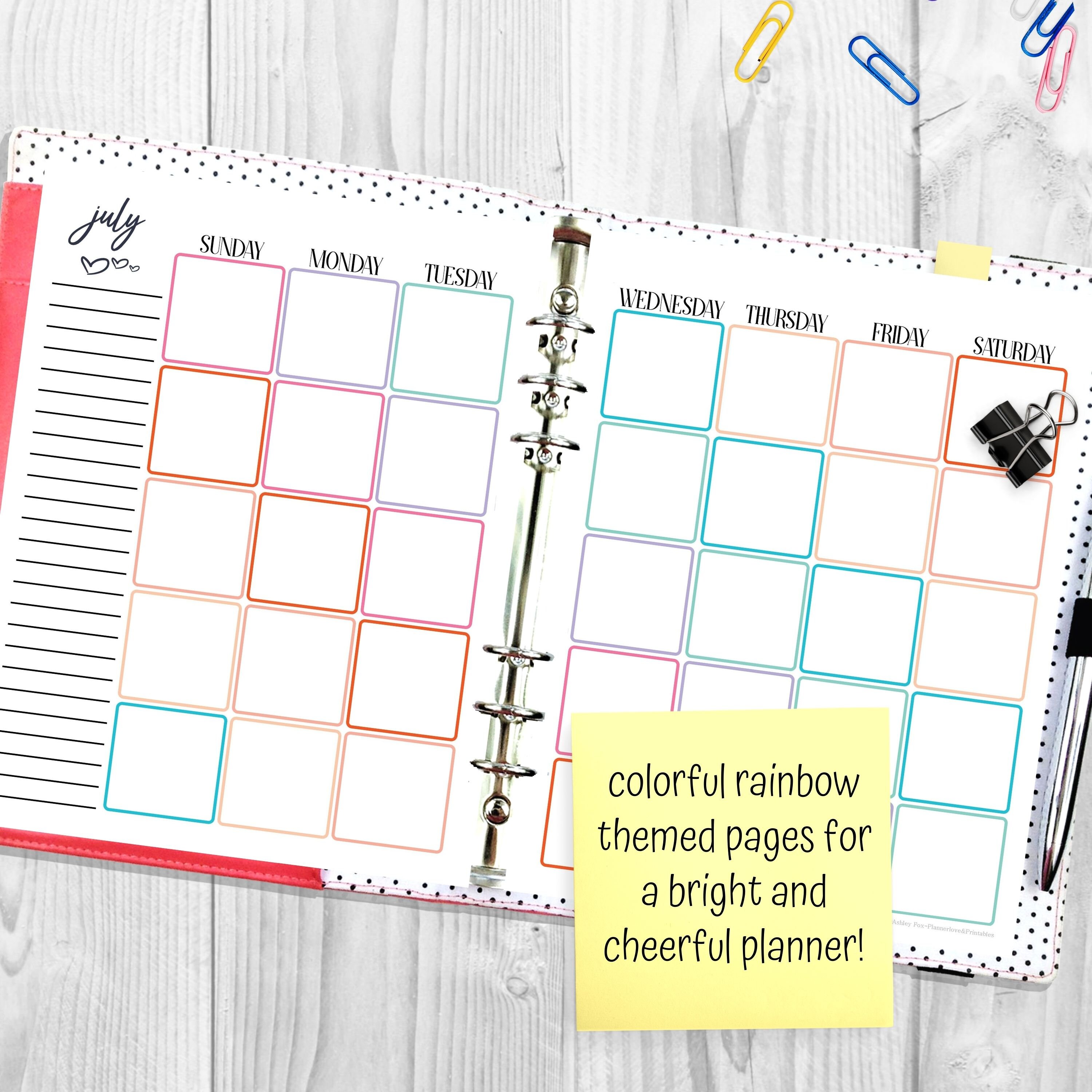Printable Planner Rainbow Theme Undated Monthly & Weekly Planner Pages ...