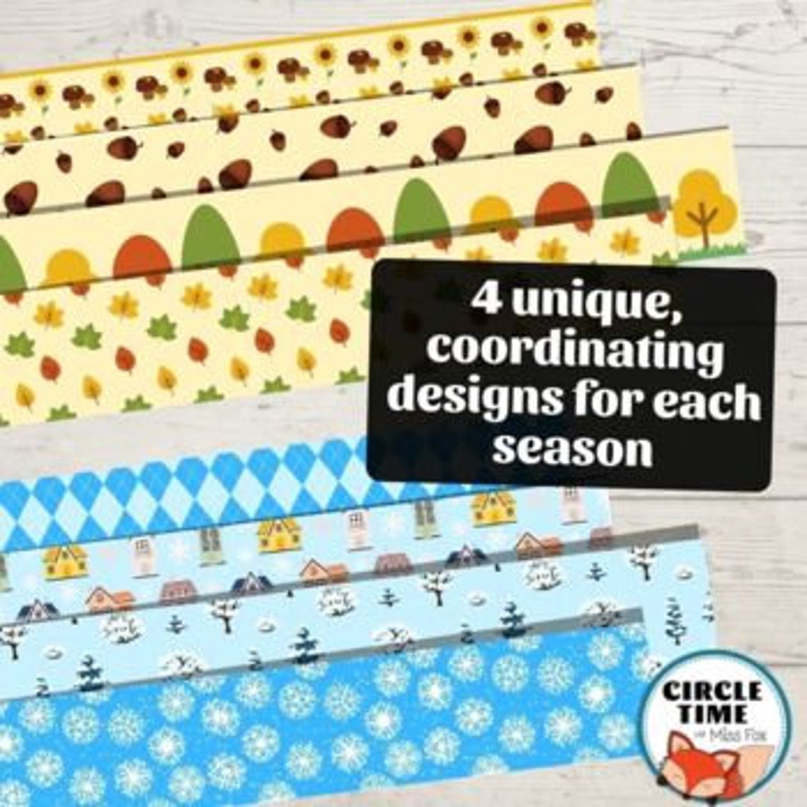 4 Seasons Printable Bulletin Board Borders, Classroom Decor, Fall ...
