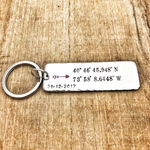 Coordinates Keyring Keychain, GPS Keyring Keychain, Longitude Latitude ...