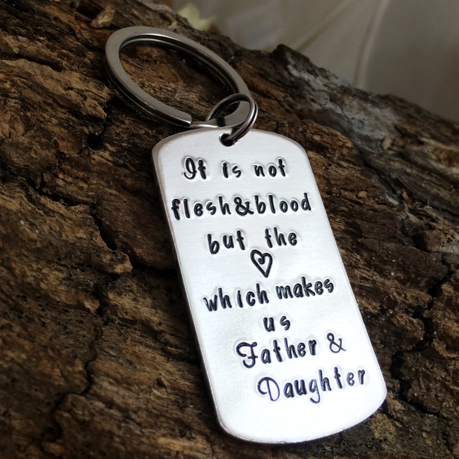 Stamped Daughter Father Keychain, Personalised Message Keyring Dad ...