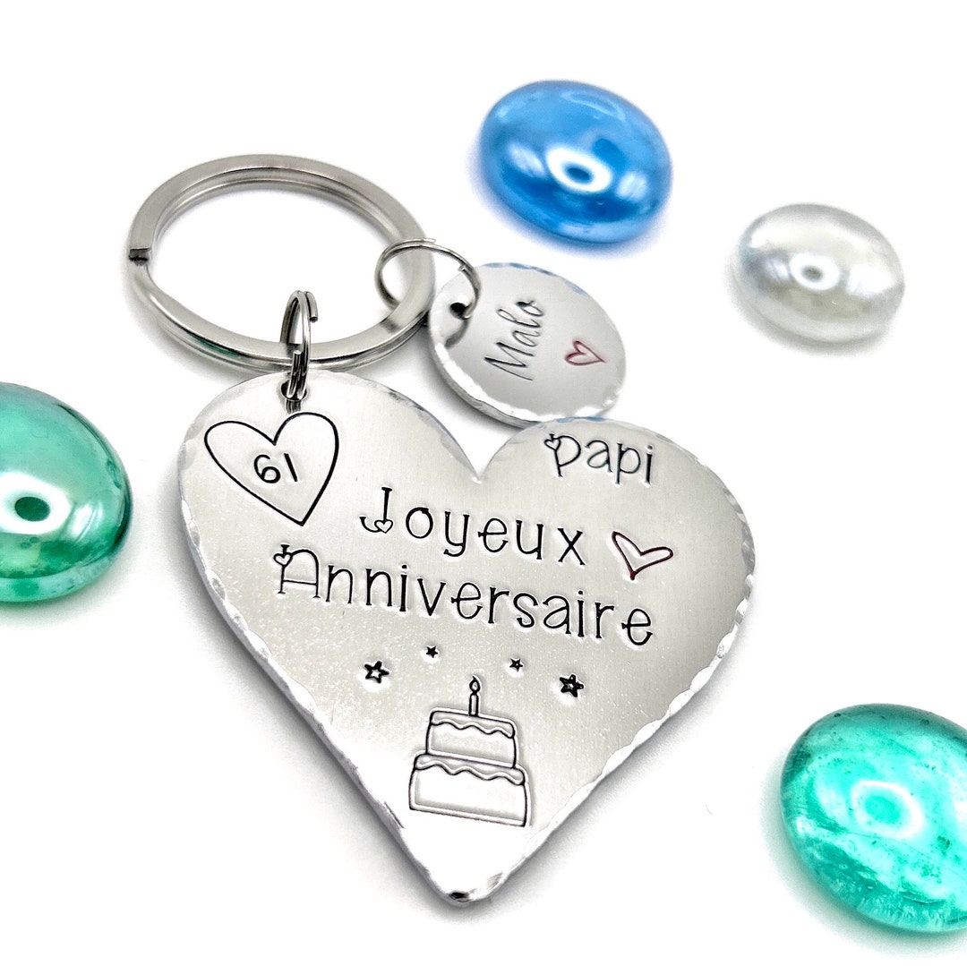 Joyeux Anniversaire Keychain Hand Stamped French Birthday - Etsy