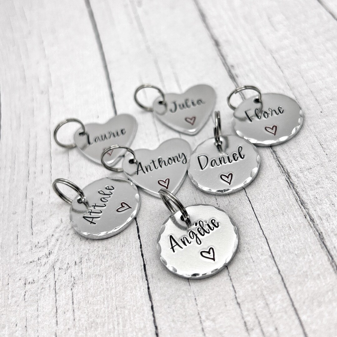Personalized Name Disc, Small Heart With Name, Round Disc for Keychain ...