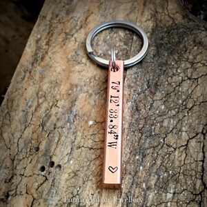 Copper Bar Keychain, GPS Copper Keyring Keychain, Longitude Latitude ...