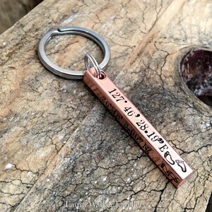 Copper Bar Keychain, GPS Copper Keyring Keychain, Longitude Latitude ...