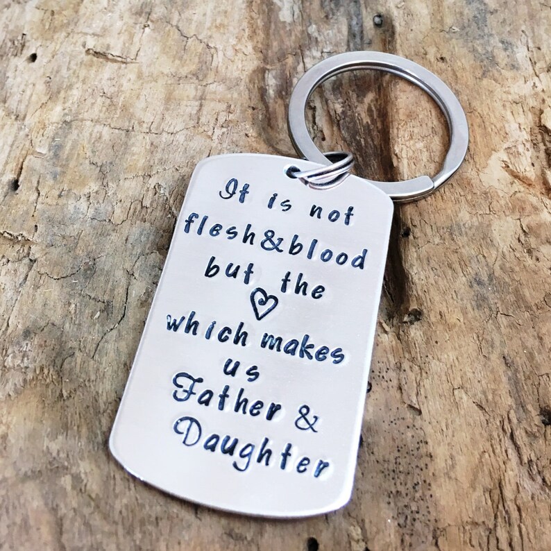 Stamped Daughter Father Keychain, Personalised Message Keyring Dad ...