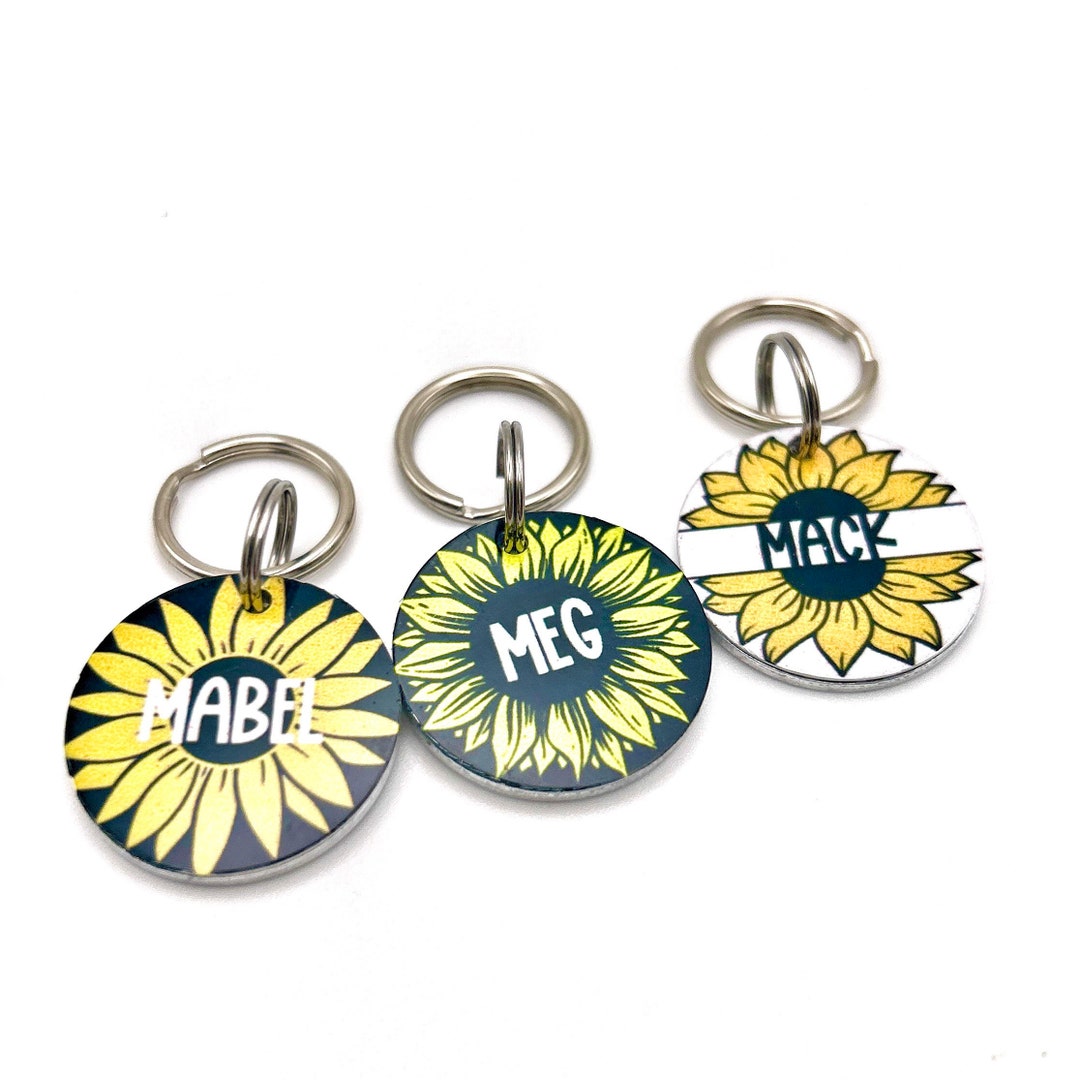 Personalized Cat ID Tag, Cat Identity Tags, Custom Cat Tag, Sunflower ...