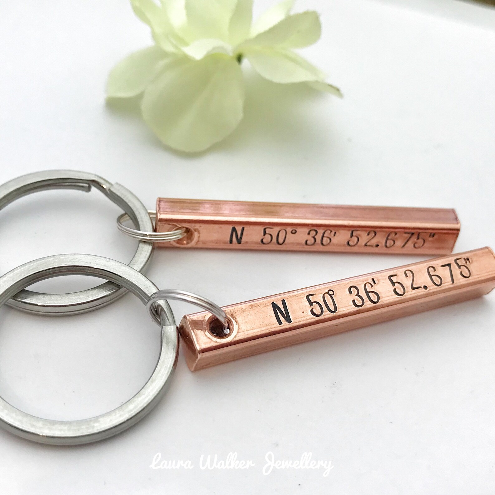 Copper Bar Keychain GPS Copper Keyring Keychain Longitude | Etsy