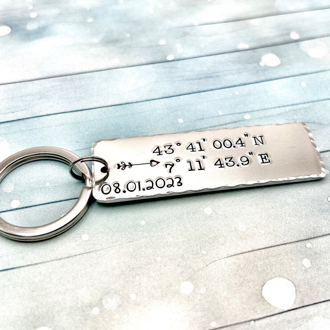 Coordinates Keyring Keychain, GPS Keyring Keychain, Longitude Latitude ...