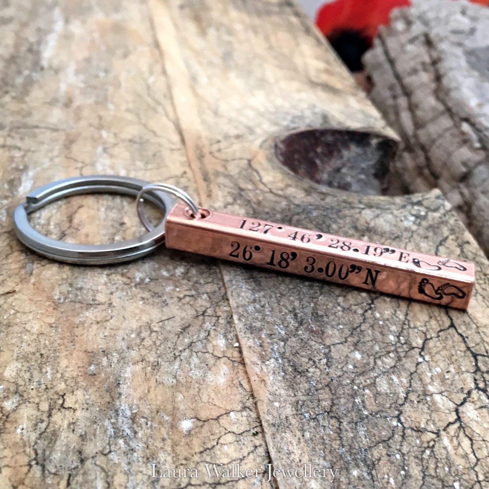 Copper Bar Keychain GPS Copper Keyring Keychain Longitude | Etsy