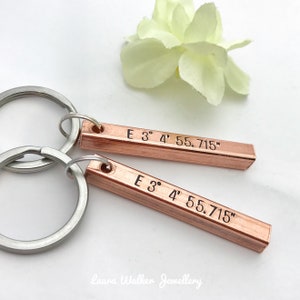 Copper Bar Keychain, GPS Copper Keyring Keychain, Longitude Latitude ...