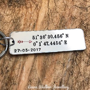 Coordinates Keyring Keychain, GPS Keyring Keychain, Longitude Latitude ...
