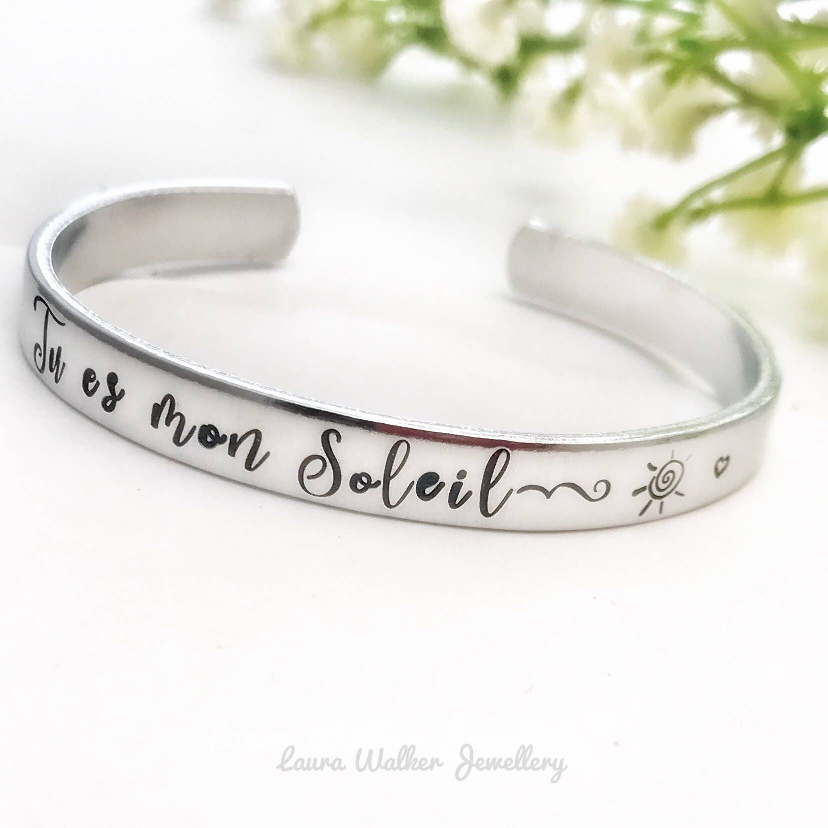 Personalized Cuff Bangle, Custom Metal Bangle, Stamped Message Bangle ...