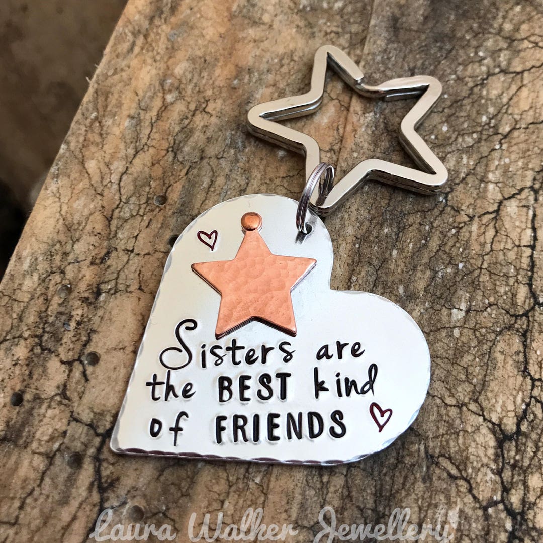 Custom Keyring Sister, Keychain Gift Sister, Heart Keychain Sister ...