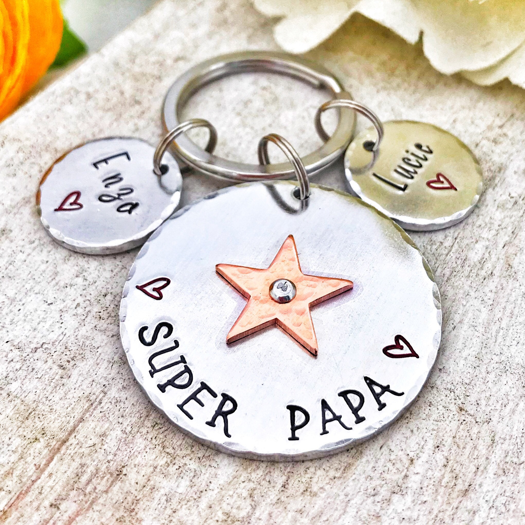 Hand Stamped Papa Keychain French Personalised Message | Etsy