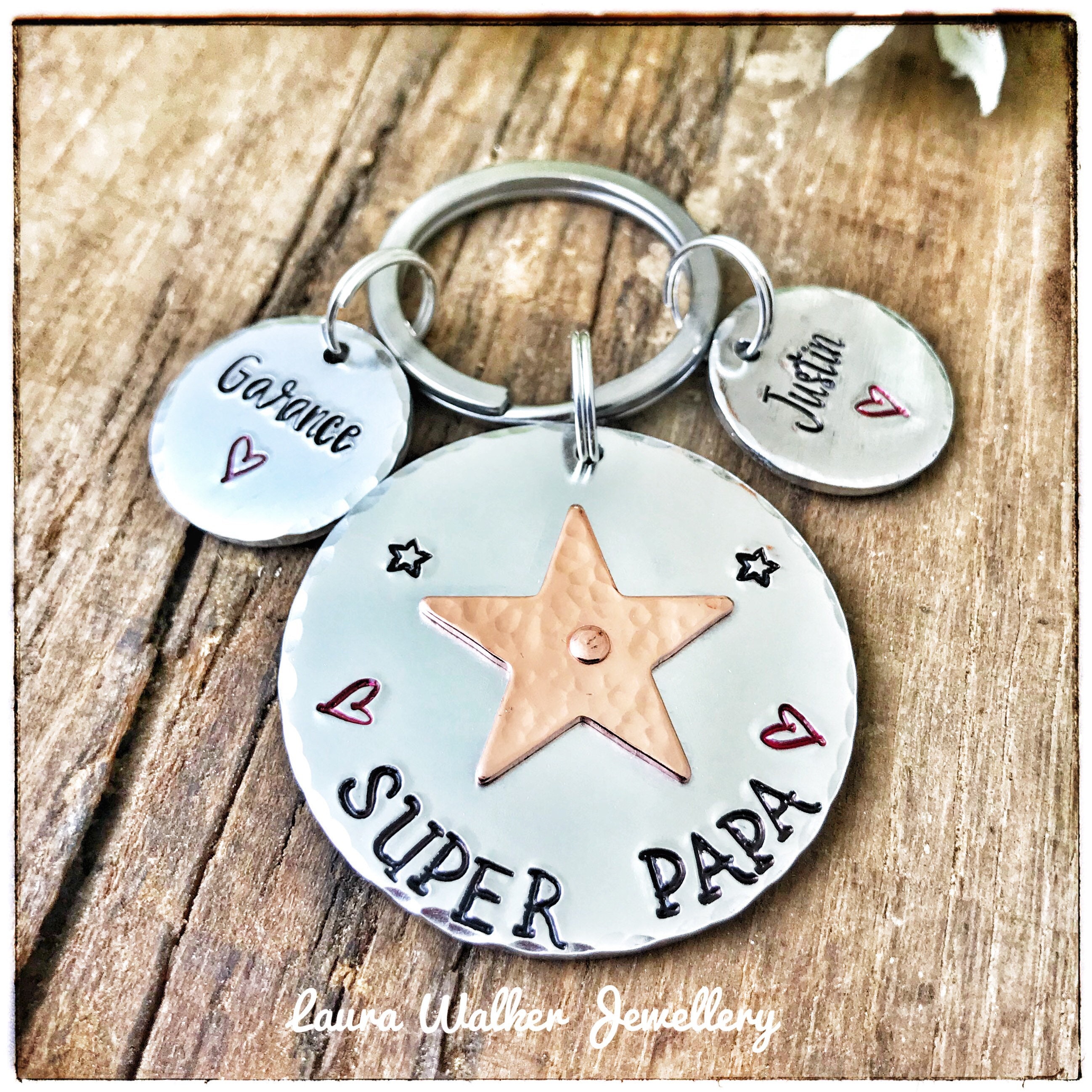 Hand Stamped Papa Keychain French Personalised Message | Etsy