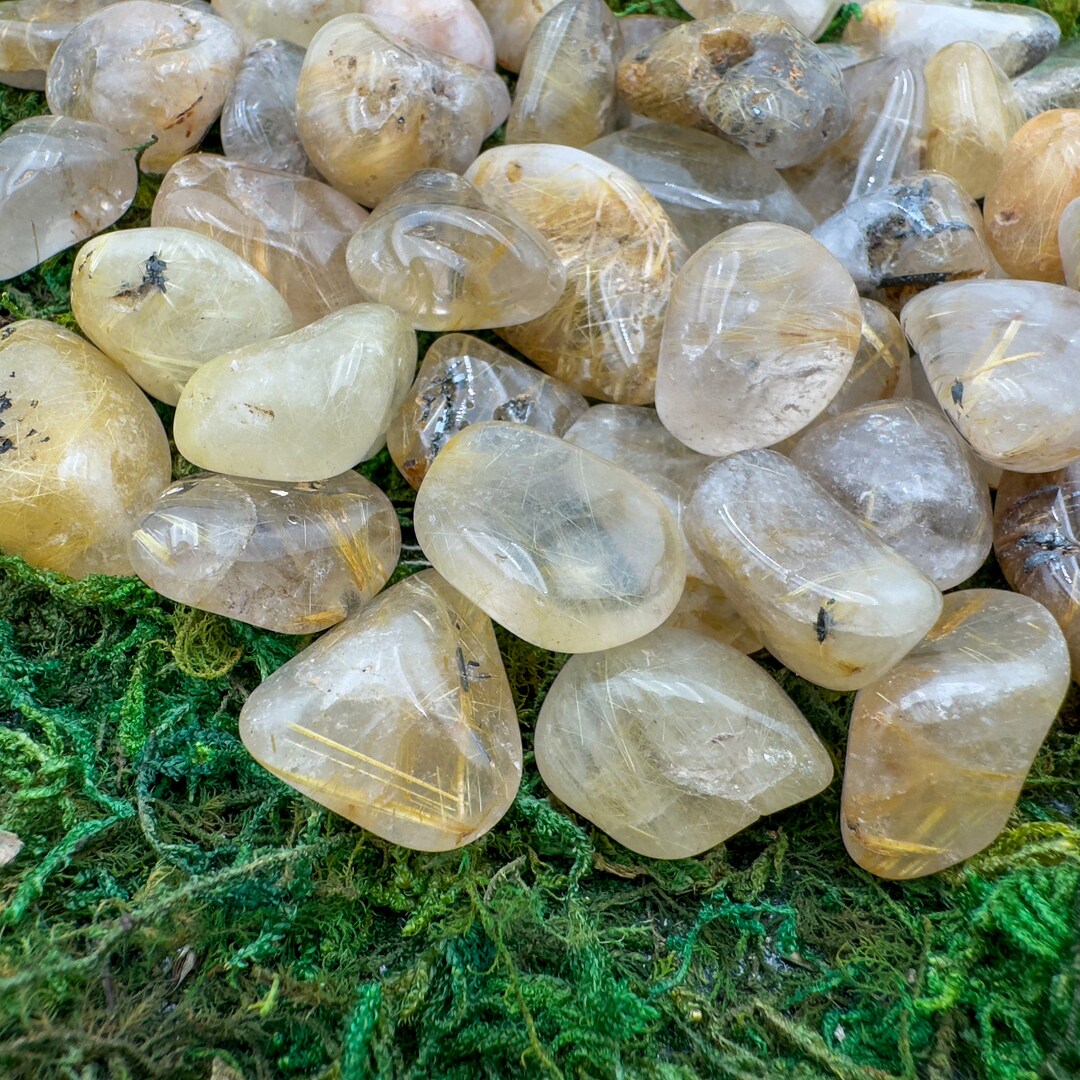Rutilated Golden Quartz Tumbled Stones 0.75-1.25 Inch AAA Grade 40-64 ...