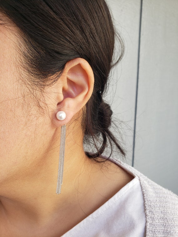 Ear jacket pearl with chain earring / front back earring | Etsy