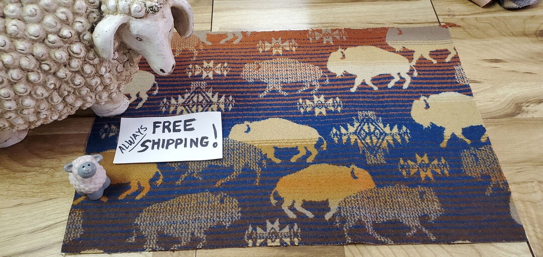 Pnw Wool Southwestern Wool Remnant Fabric Blanket Wt. Piece Buffalo ...
