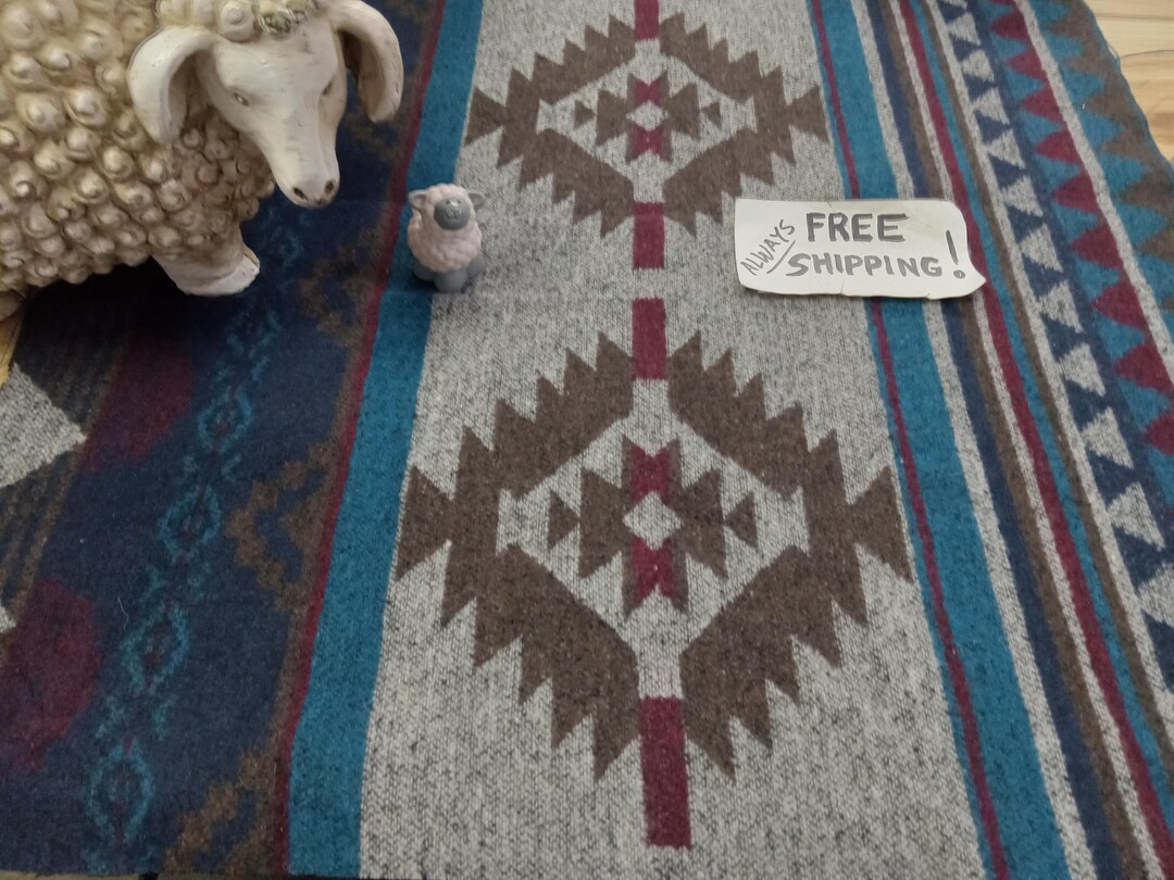 Southwestern Wool Remnant Med.wt.blanket Piece Fabric/ Aztec/tribal ...