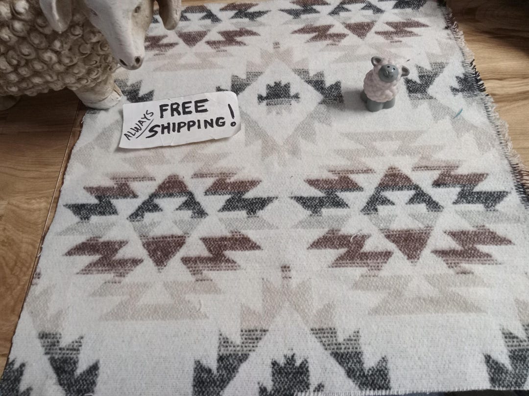 Southwestern Wool Remnant Med.wt.blanket Piece Wool Fabric,aztec,tribal ...