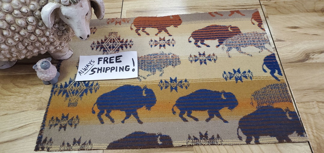 Pnw Wool Southwestern Wool Remnant Fabric Blanket Wt. Piece Buffalo ...