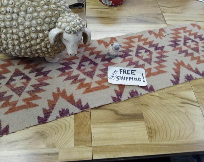 Southwestern Wool Remnant Med.wt.blanket Piece Wool Fabric/ Native ...