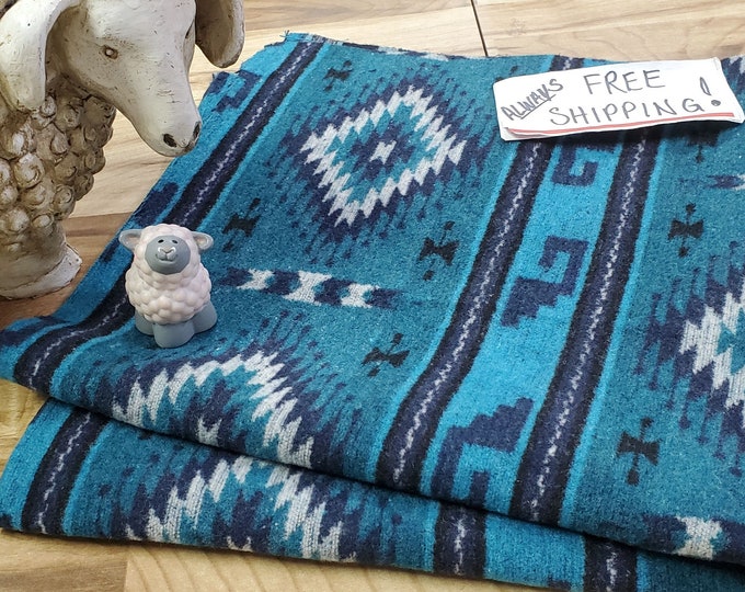 Southwestern Wool Remnant Med.wt.blanket Piece Fabric/ Aztec/tribal ...
