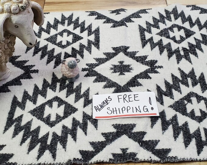 Southwestern Wool Remnant Med.wt.blanket Piece Wool Fabric/ Aztec ...