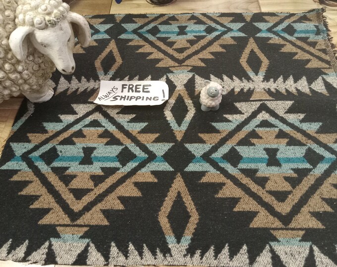 Southwestern Wool Remnant Med.wt.blanket Piece Wool Fabric/ Native ...