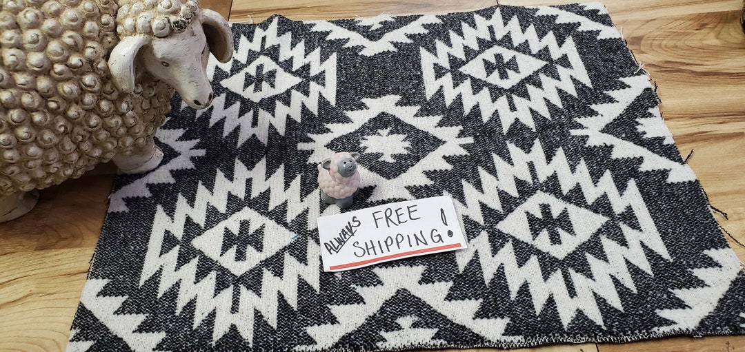 Southwestern Wool Remnant Med.wt.blanket Piece Wool Fabric/ Aztec ...