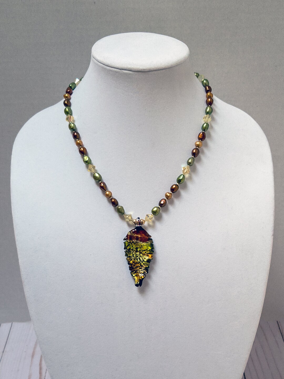 Gold Pearls, Rust Pearls, Green Pearls, Yellow Swarovski Beads and Gold ...