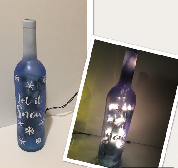 Items similar to Let it snow lighted wine bottle Christmas decor on Etsy
