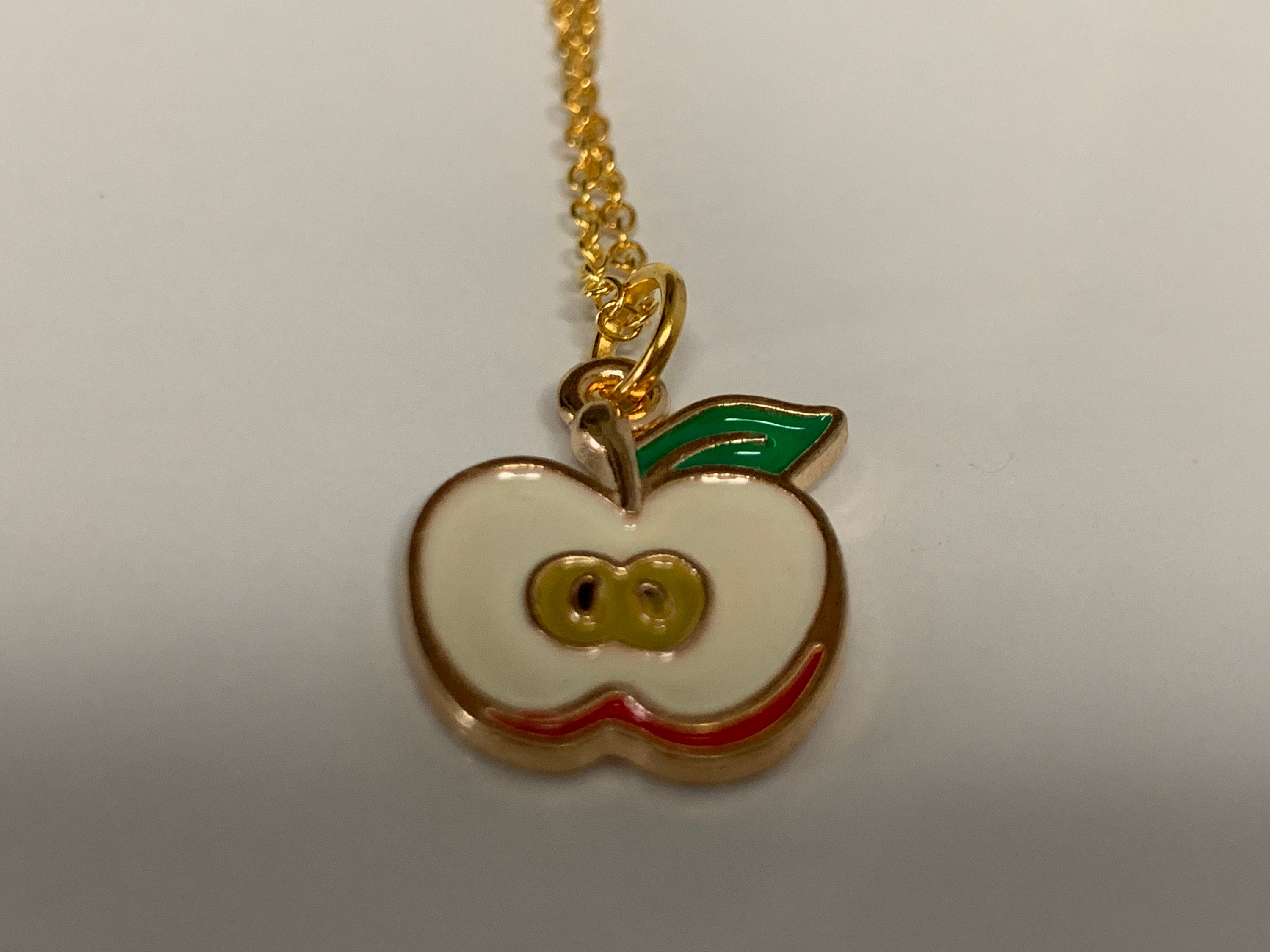Apple Half Gold Enamel Necklace - Etsy UK