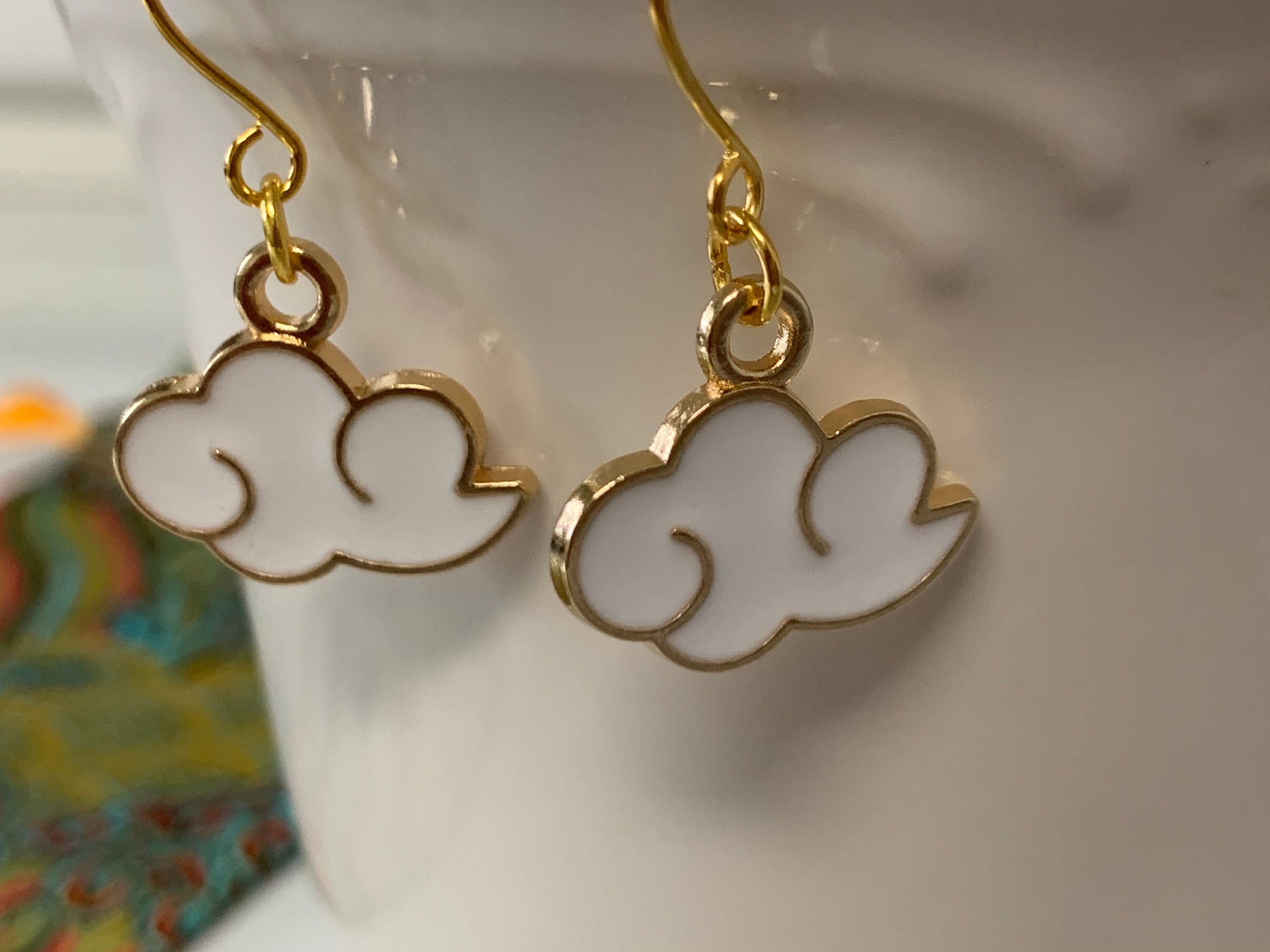 Lucky Cloud Gold Enamel Earrings | Etsy
