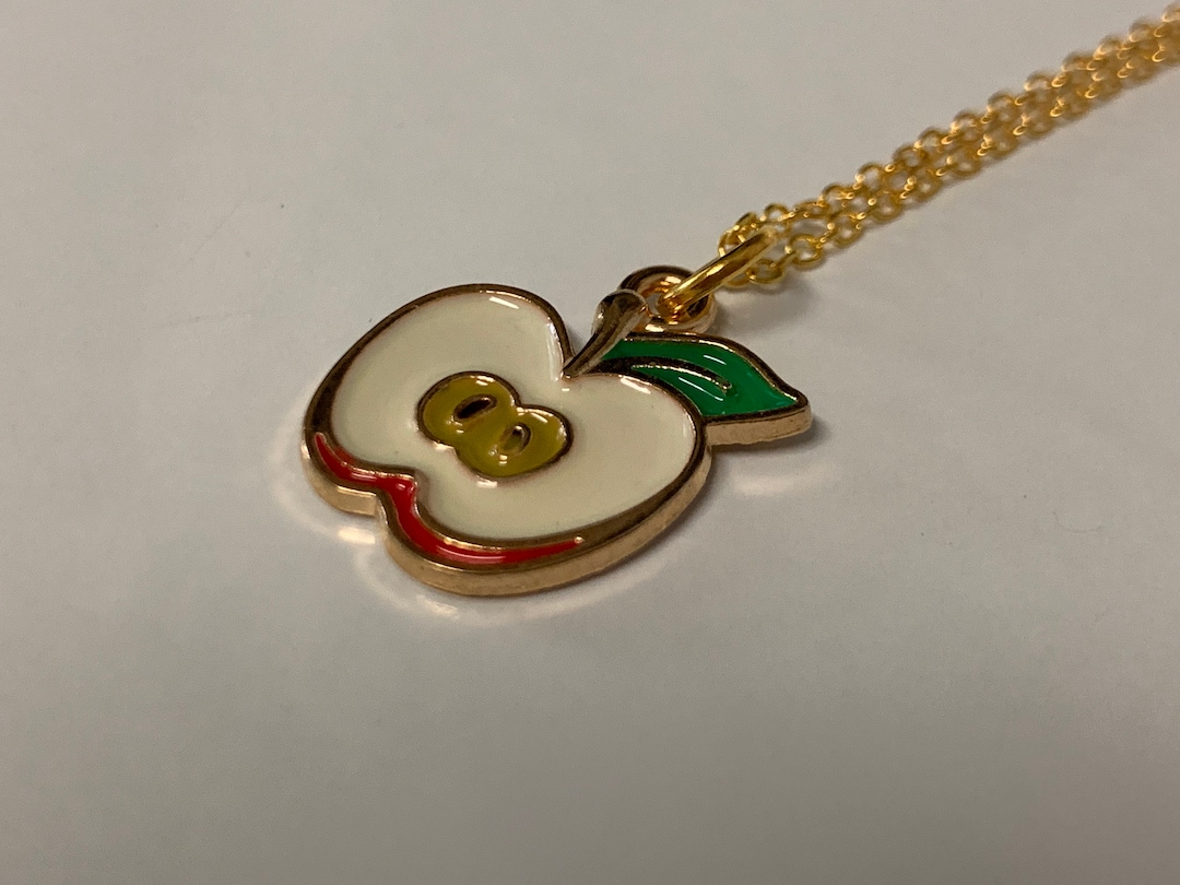 Apple Half Gold Enamel Necklace - Etsy UK