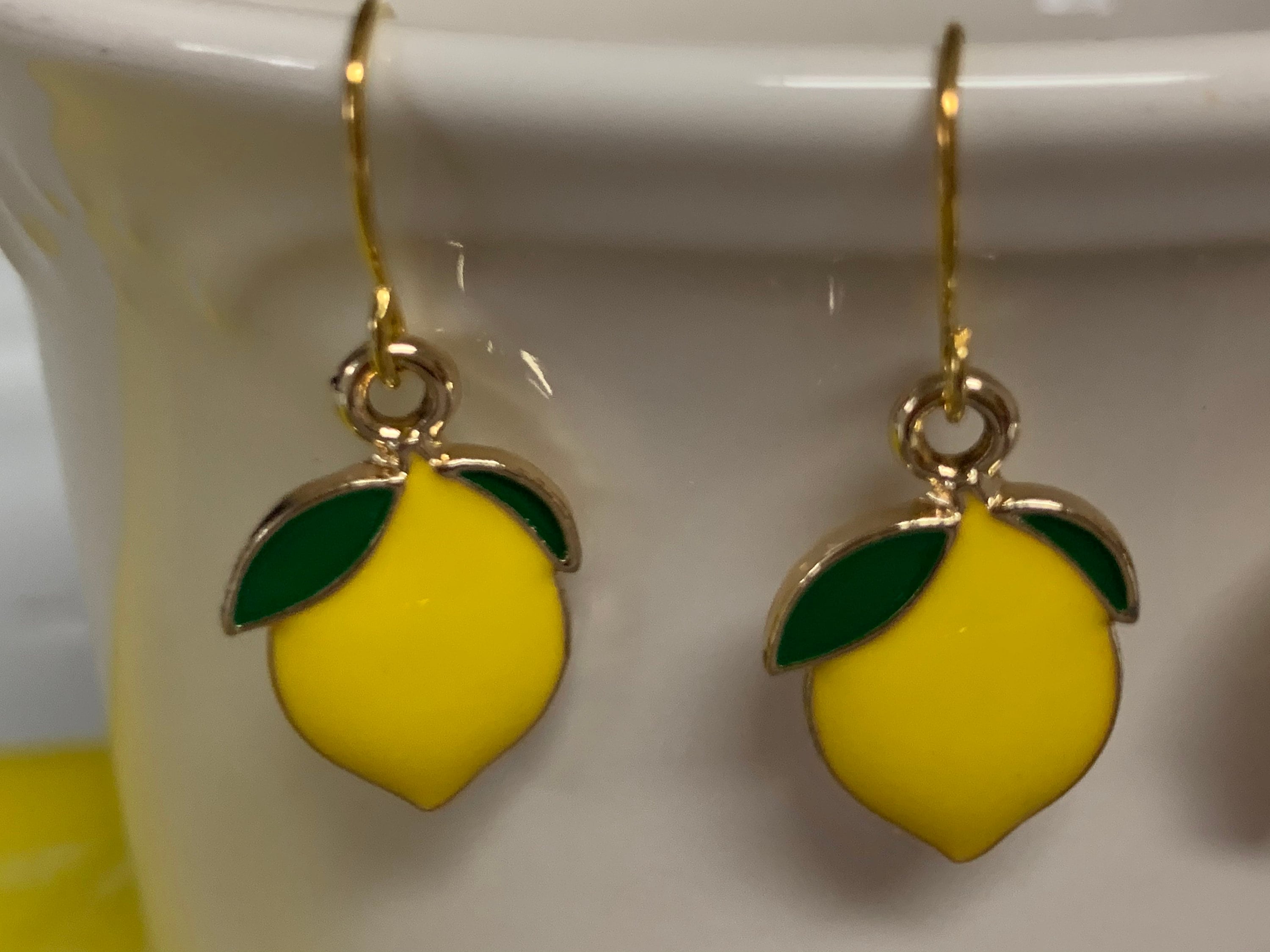 Lemon Gold Enamel Earrings | Etsy