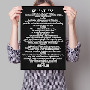 Relentless, Christian Poem Print, Motivational Printable Wall Art, Be ...