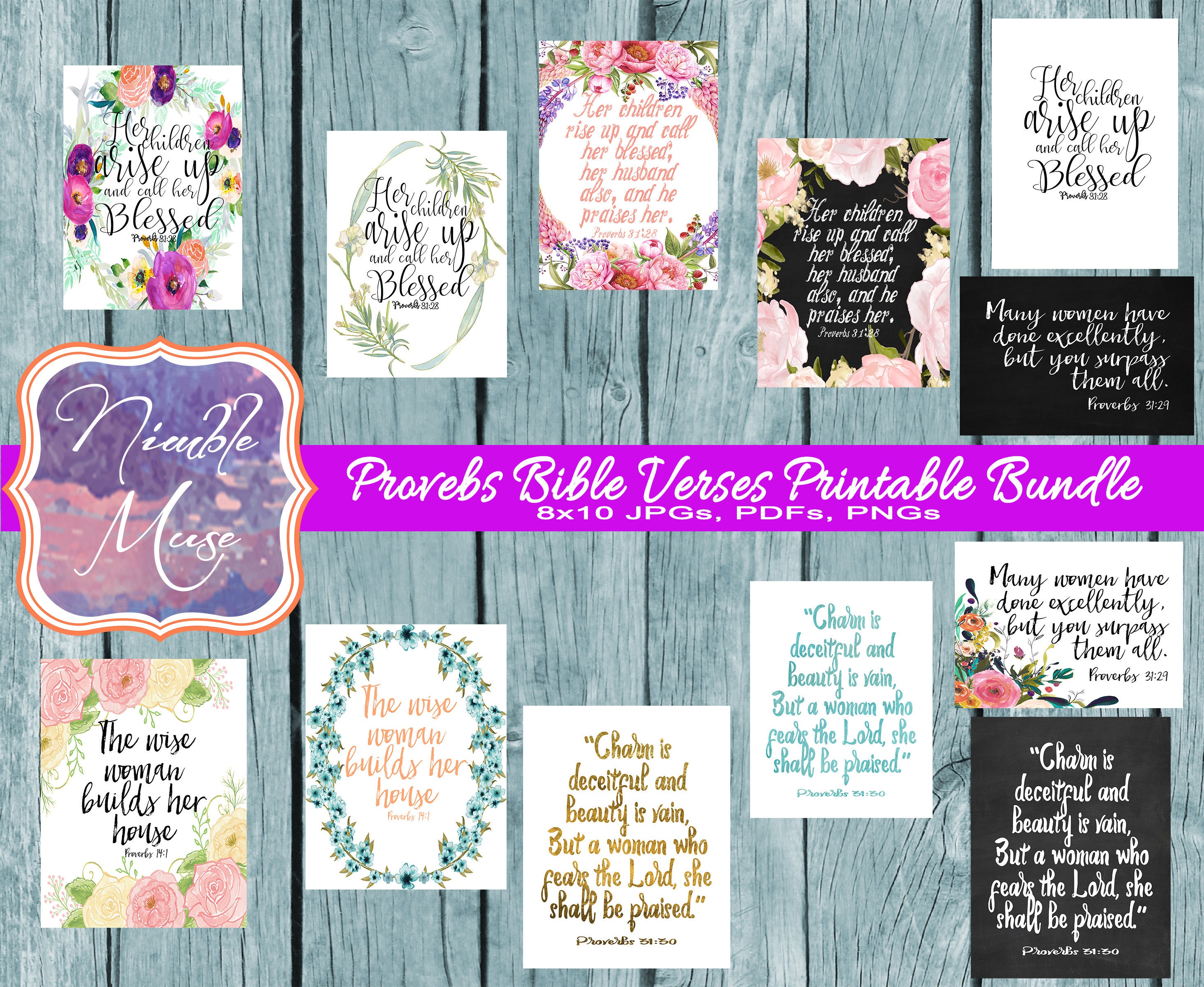 Proverbs Bible Verse Printable Bundle, Proverbs 31:30, Proverbs 31 ...