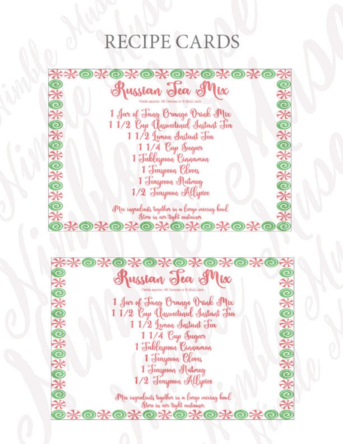 Russian Tea Mix Gift Kit Christmas Gift in A Jar Recipe DIY | Etsy