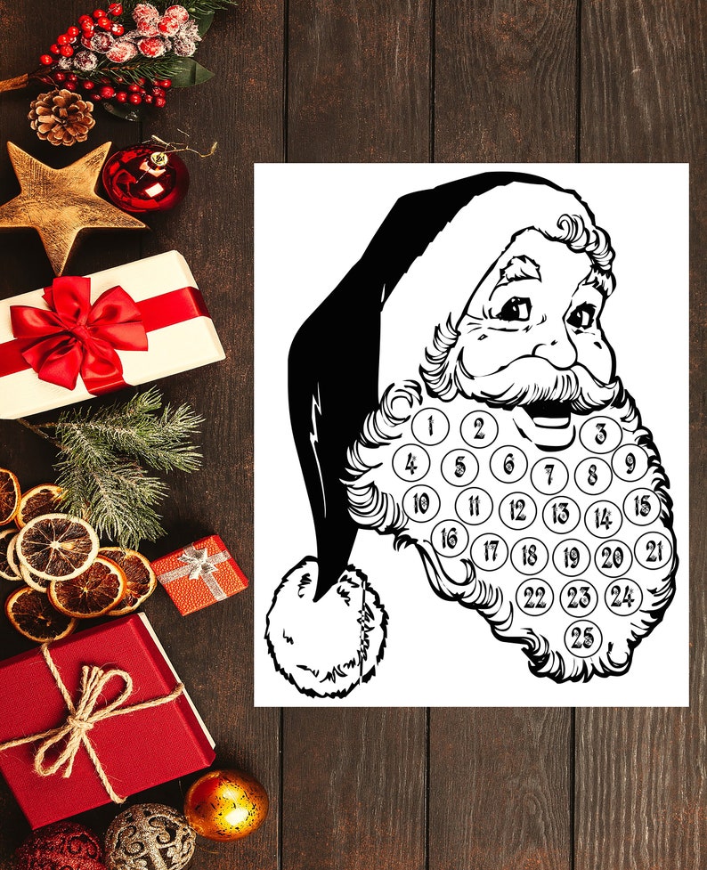 Santa Beard Countdown Calendar, Printable Santa Calendar, Santa Claus ...