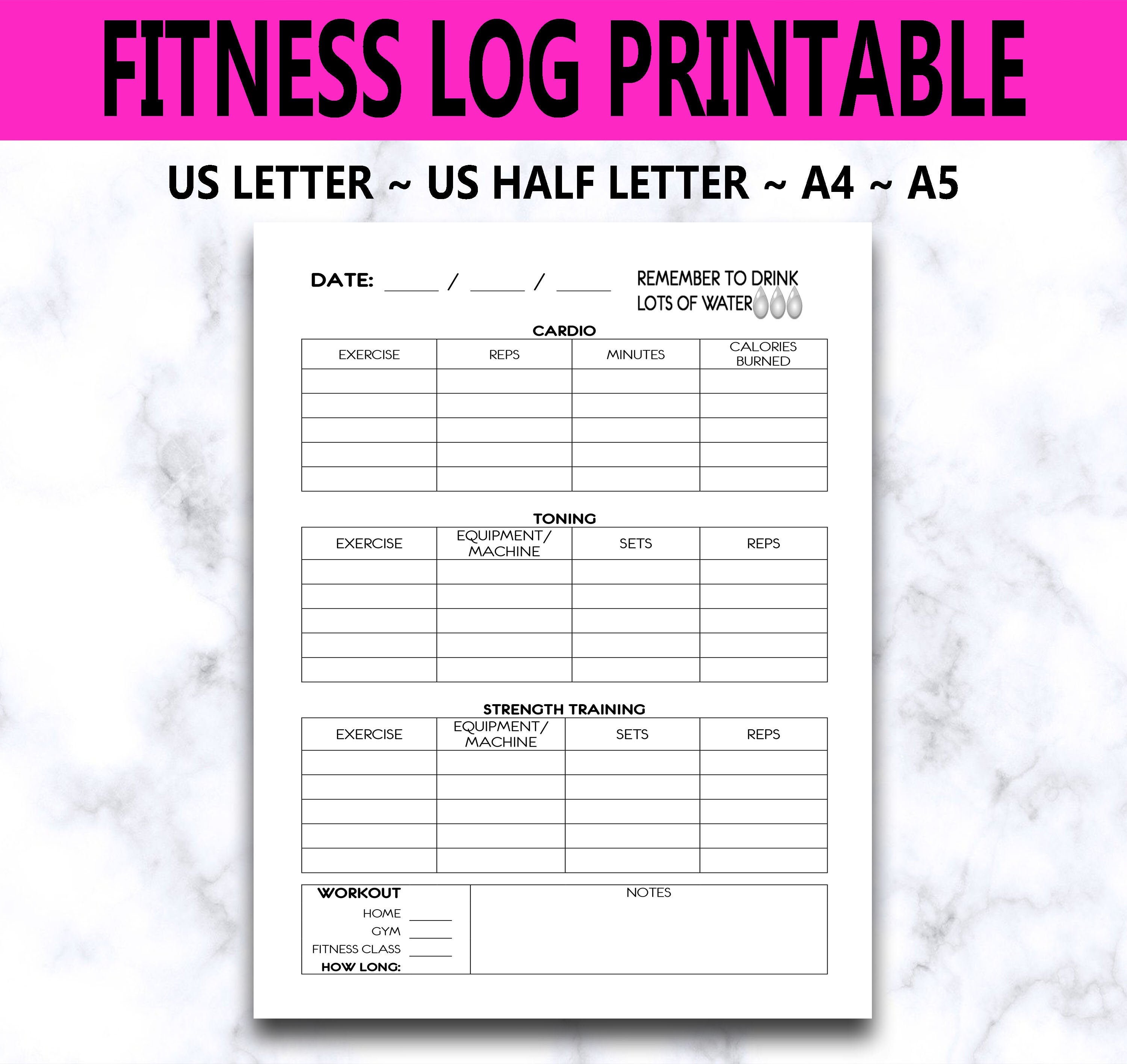 Fitness Log Printable, Daily Exercise Tracking Page, Daily Workout Log ...
