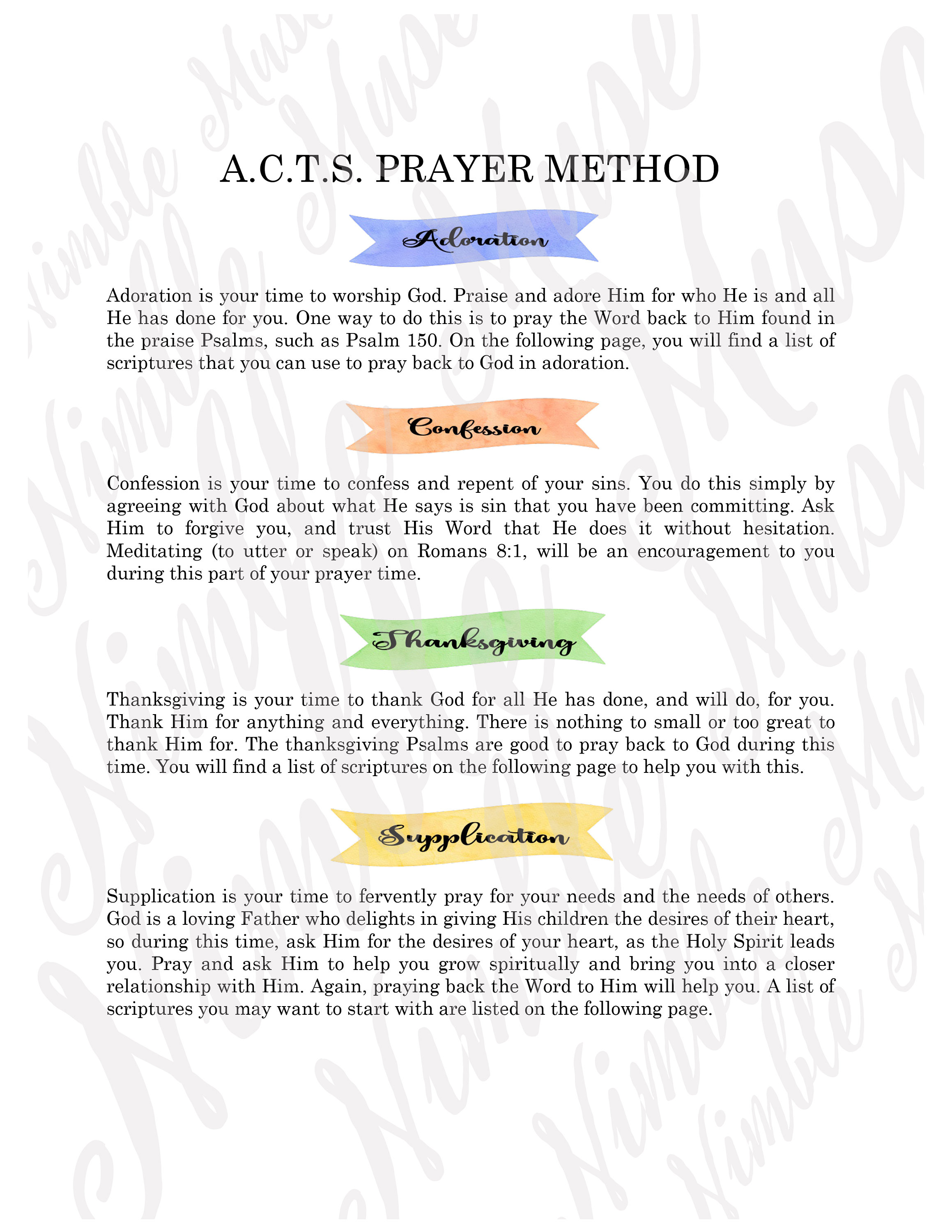 ACTS Prayer Journal Printable, 8.5x11 A.C.T.S. Journaling Pages, Prayer ...