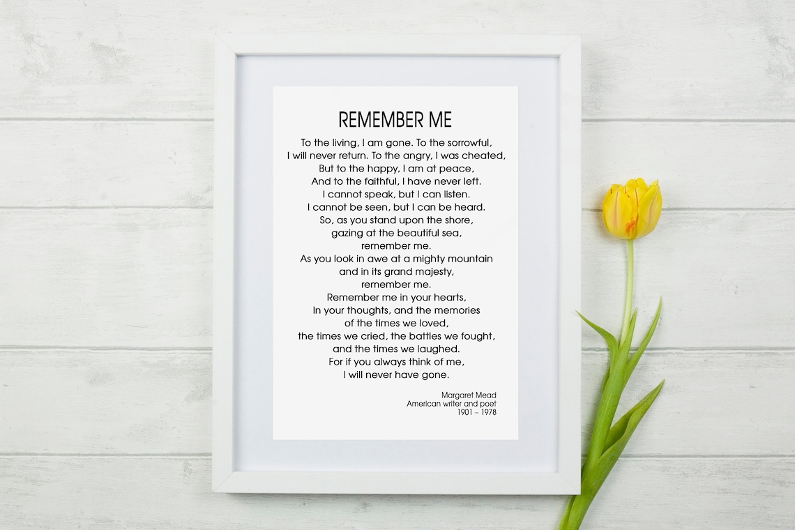 Remember Me Memorial Poem, Memorial Art, Memorial Poem Print ...