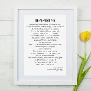 Remember Me Memorial Poem, Memorial Art, Memorial Poem Print ...