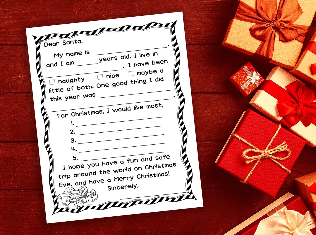 Letter to Santa Printable, Dear Santa Letter Digital Print, Santa Claus ...