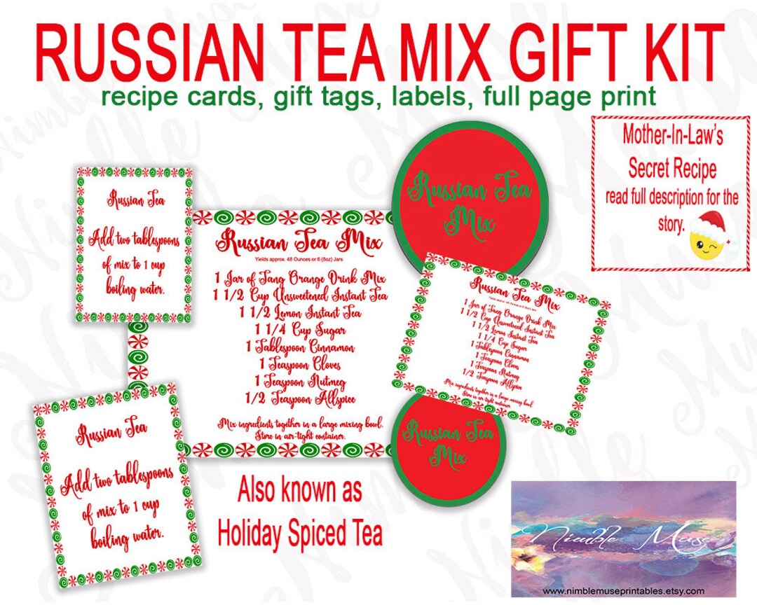 Russian Tea Mix Gift Kit, Christmas Gift in A Jar Recipe, DIY Gift in A ...