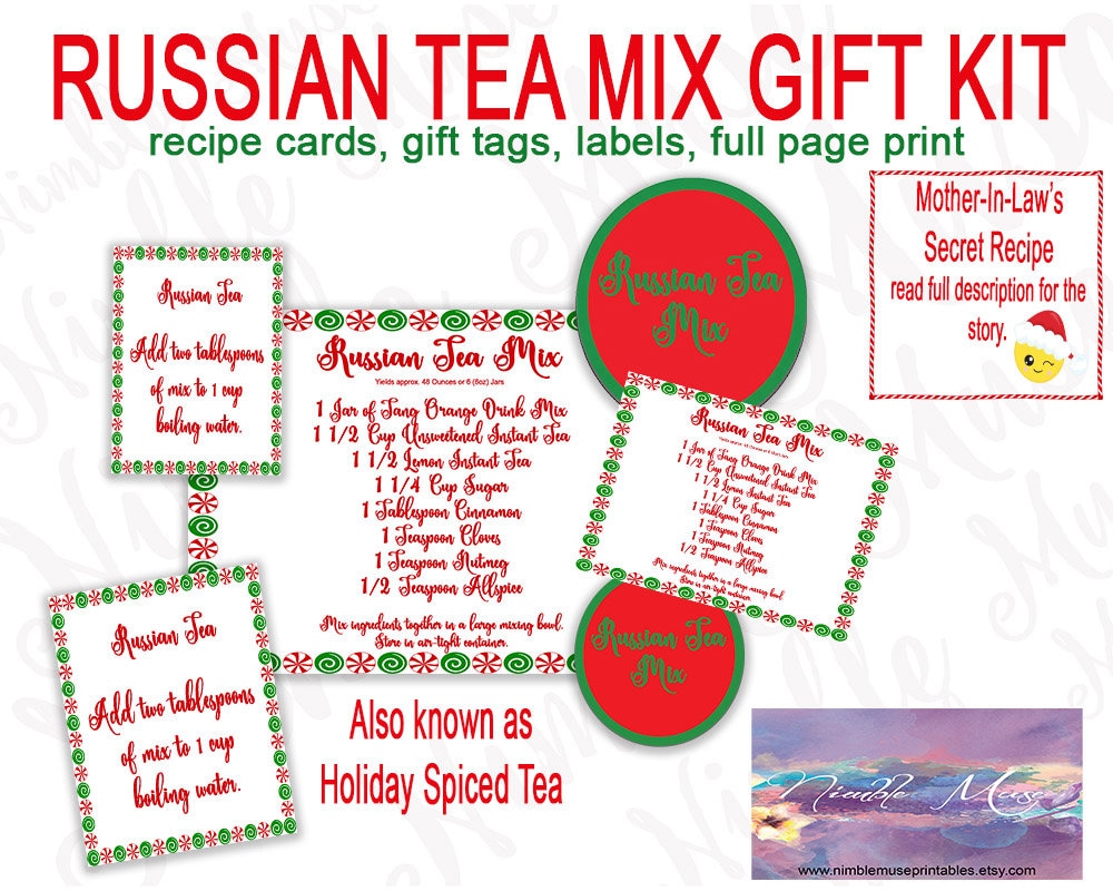 Russian Tea Mix Gift Kit, Christmas Gift in A Jar Recipe, DIY Gift in A ...